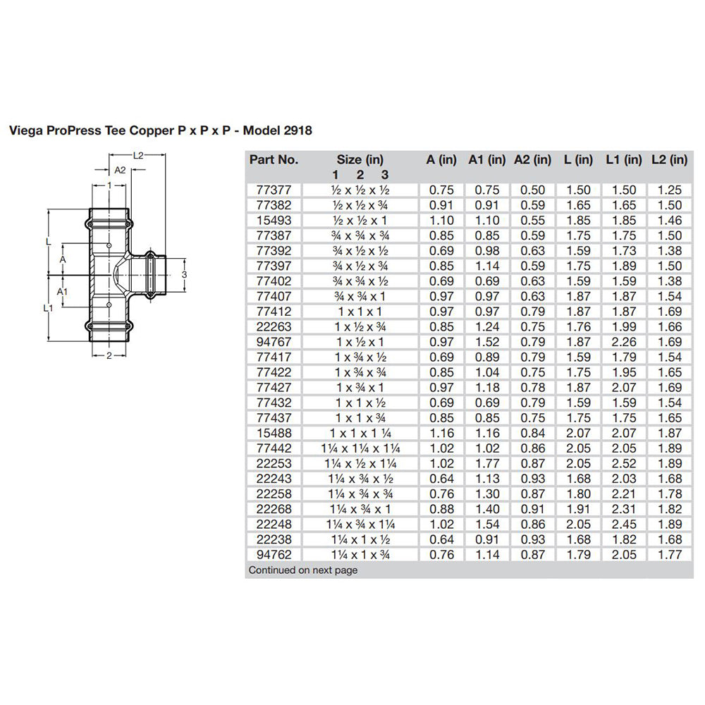 Viega ProPress 1 Copper Tee Triple Press Connection Smart Connect ...
